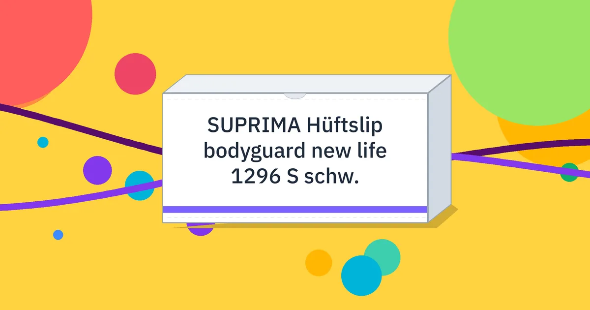 Symbolbild: Packung mit der Aufschrift SUPRIMA Hüftslip bodyguard new life 1296 S schw. (PZN 18401343) – Verfügbarkeit und Bezug in Apotheken in Frankfurt am Main