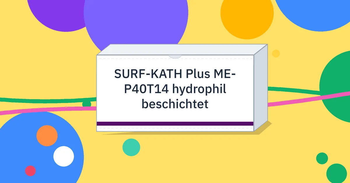 Symbolbild: Packung mit der Aufschrift SURF-KATH Plus ME-P40T14 hydrophil beschichtet (PZN 05737142) – Verfügbarkeit und Bezug in Apotheken in Frankfurt am Main