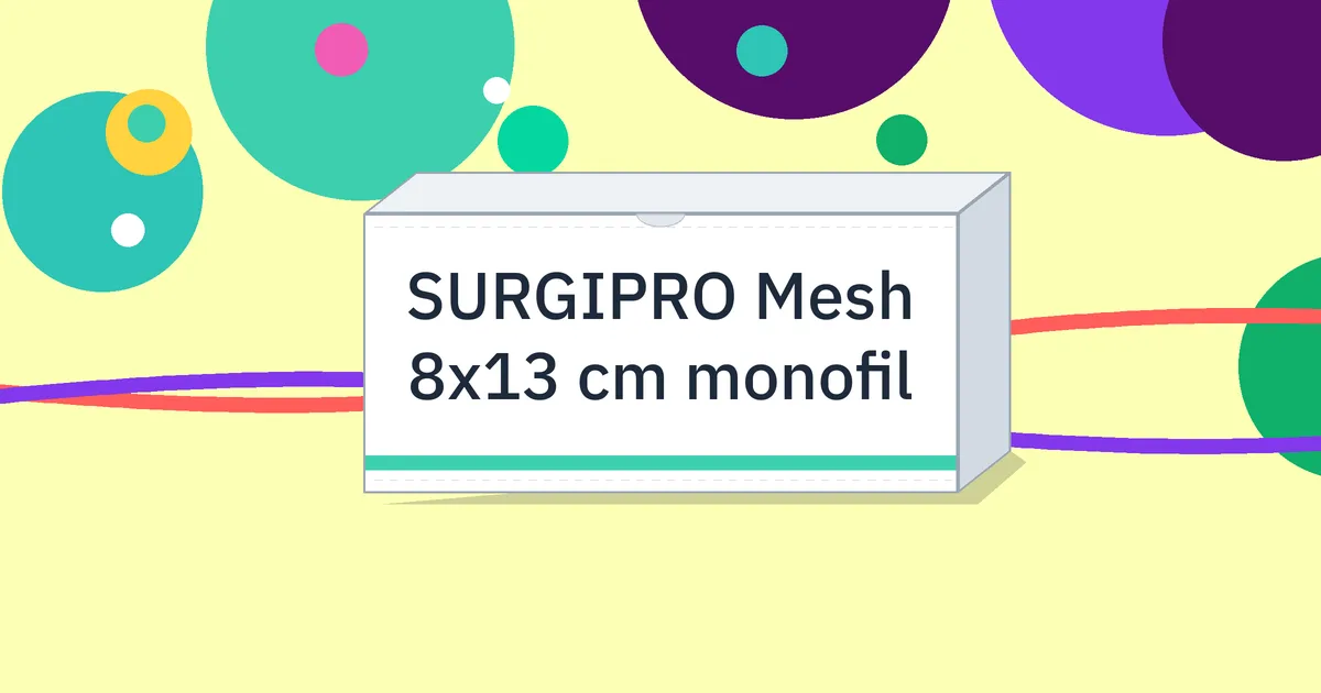 Symbolbild: Packung mit der Aufschrift SURGIPRO Mesh 8x13 cm monofil (PZN 00568396) – Verfügbarkeit und Bezug in Apotheken in Frankfurt am Main