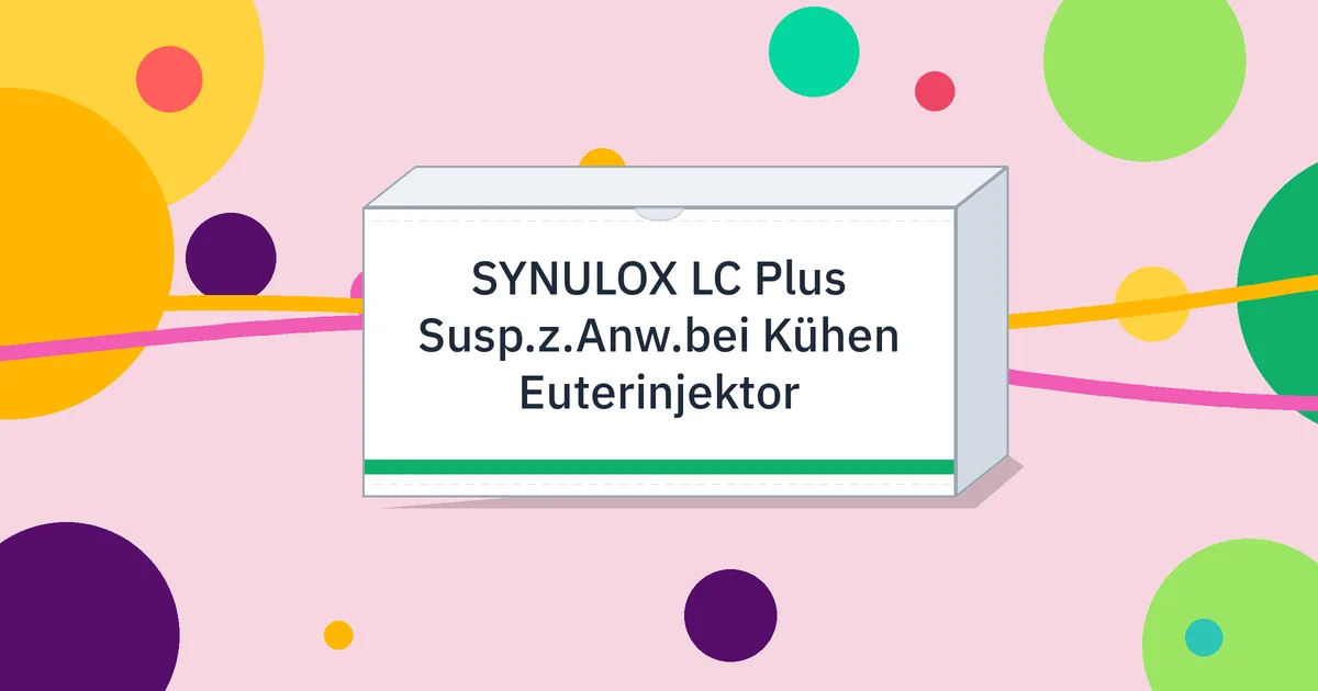 Symbolbild: Packung mit der Aufschrift SYNULOX LC Plus Susp.z.Anw.bei Kühen Euterinjektor (PZN 11544329) – Verfügbarkeit und Bezug in Apotheken in Frankfurt am Main