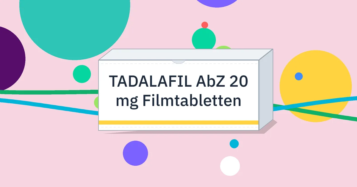 Symbolbild: Packung mit der Aufschrift TADALAFIL AbZ 20 mg Filmtabletten (PZN 13168824) – Verfügbarkeit und Bezug in Apotheken in Frankfurt am Main