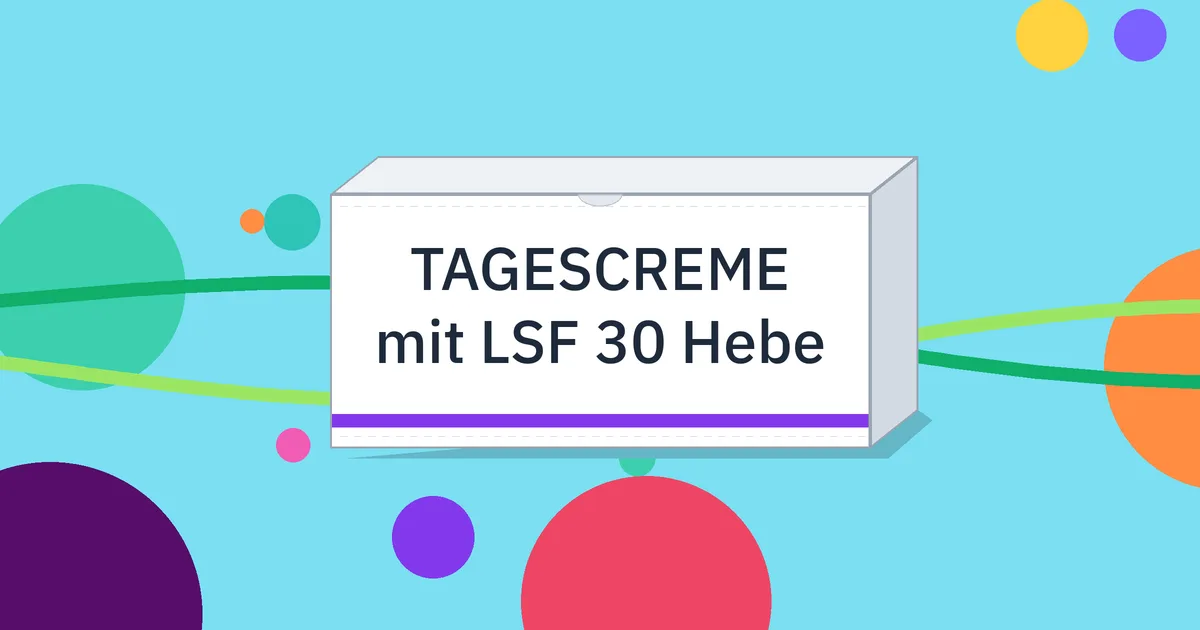 Symbolbild: Packung mit der Aufschrift TAGESCREME mit LSF 30 Hebe (PZN 20417699) – Verfügbarkeit und Bezug in Apotheken in Frankfurt am Main