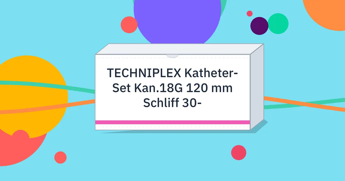 Symbolbild: Packung mit der Aufschrift TECHNIPLEX Katheter-Set Kan.18G 120 mm Schliff 30- (PZN 10178785) – Verfügbarkeit und Bezug in Apotheken in Frankfurt am Main