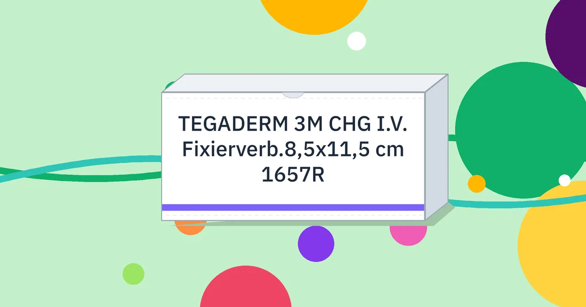 Symbolbild: Packung mit der Aufschrift TEGADERM 3M CHG I.V. Fixierverb.8,5x11,5 cm 1657R (PZN 19474539) – Verfügbarkeit und Bezug in Apotheken in Frankfurt am Main