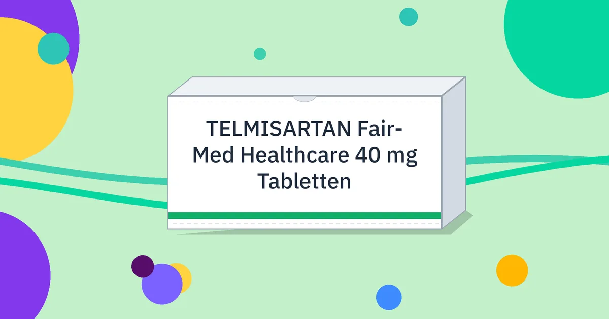Symbolbild: Packung mit der Aufschrift TELMISARTAN Fair-Med Healthcare 40 mg Tabletten (PZN 14321630) – Verfügbarkeit und Bezug in Apotheken in Frankfurt am Main