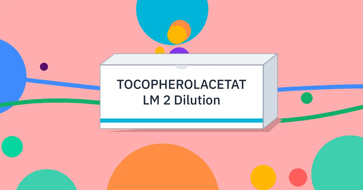 Symbolbild: Packung mit der Aufschrift TOCOPHEROLACETAT LM 2 Dilution (PZN 13224681) – Verfügbarkeit und Bezug in Apotheken in Frankfurt am Main
