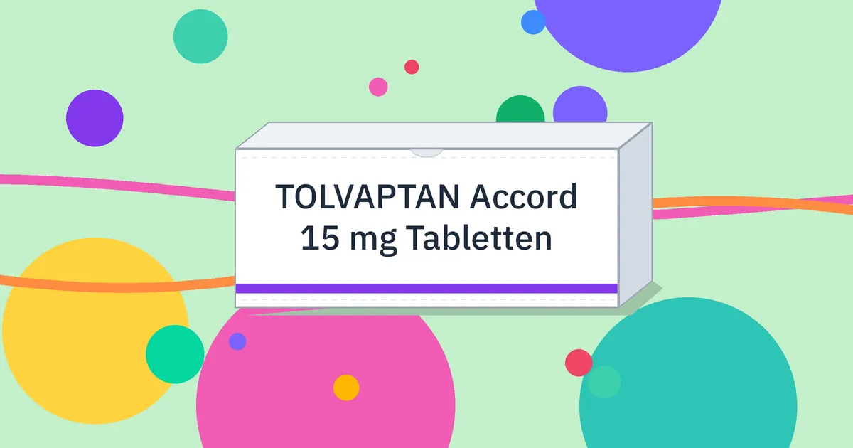 Symbolbild: Packung mit der Aufschrift TOLVAPTAN Accord 15 mg Tabletten (PZN 18658935) – Verfügbarkeit und Bezug in Apotheken in Frankfurt am Main