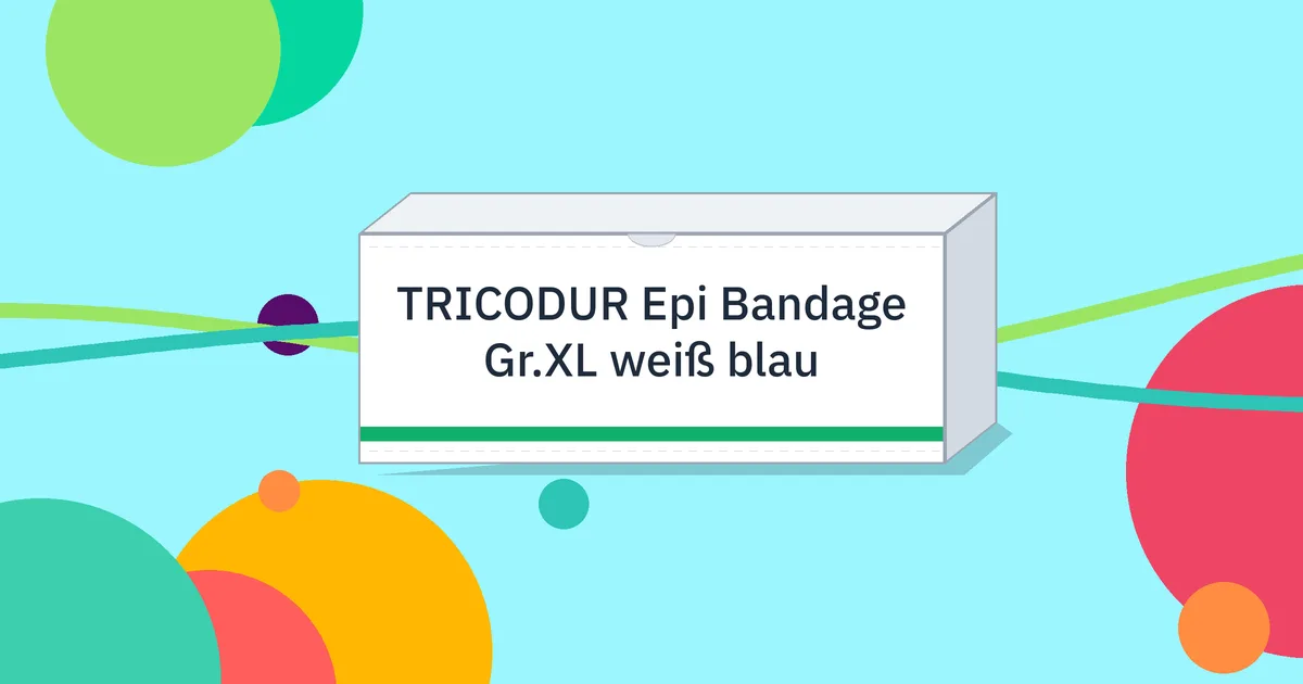 Symbolbild: Packung mit der Aufschrift TRICODUR Epi Bandage Gr.XL weiß blau (PZN 03093798) – Verfügbarkeit und Bezug in Apotheken in Frankfurt am Main