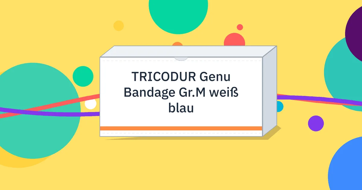 Symbolbild: Packung mit der Aufschrift TRICODUR Genu Bandage Gr.M weiß blau (PZN 03094071) – Verfügbarkeit und Bezug in Apotheken in Frankfurt am Main