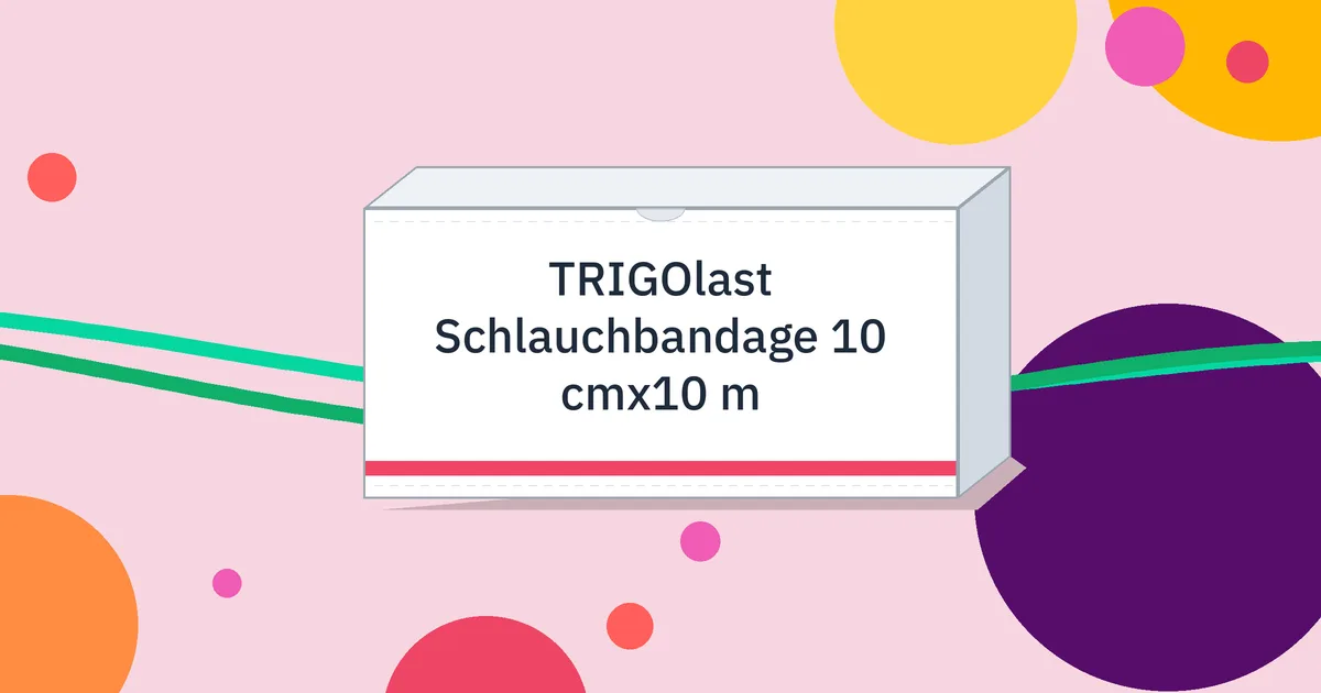Symbolbild: Packung mit der Aufschrift TRIGOlast Schlauchbandage 10 cmx10 m (PZN 09945357) – Verfügbarkeit und Bezug in Apotheken in Frankfurt am Main