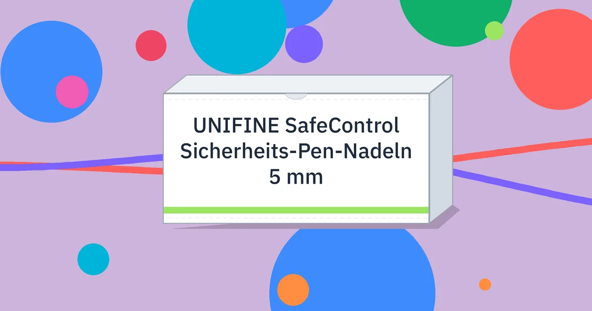 Symbolbild: Packung mit der Aufschrift UNIFINE SafeControl Sicherheits-Pen-Nadeln 5 mm (PZN 19064847) – Verfügbarkeit und Bezug in Apotheken in Frankfurt am Main