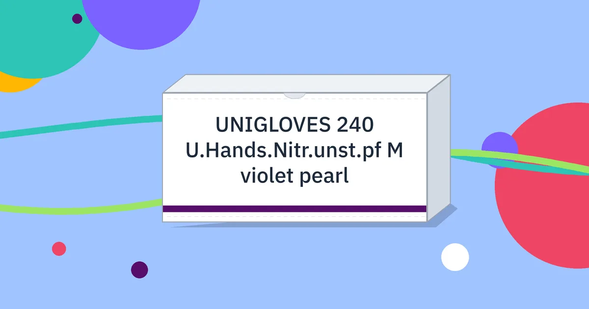 Symbolbild: Packung mit der Aufschrift UNIGLOVES 240 U.Hands.Nitr.unst.pf M violet pearl (PZN 18101747) – Verfügbarkeit und Bezug in Apotheken in Frankfurt am Main