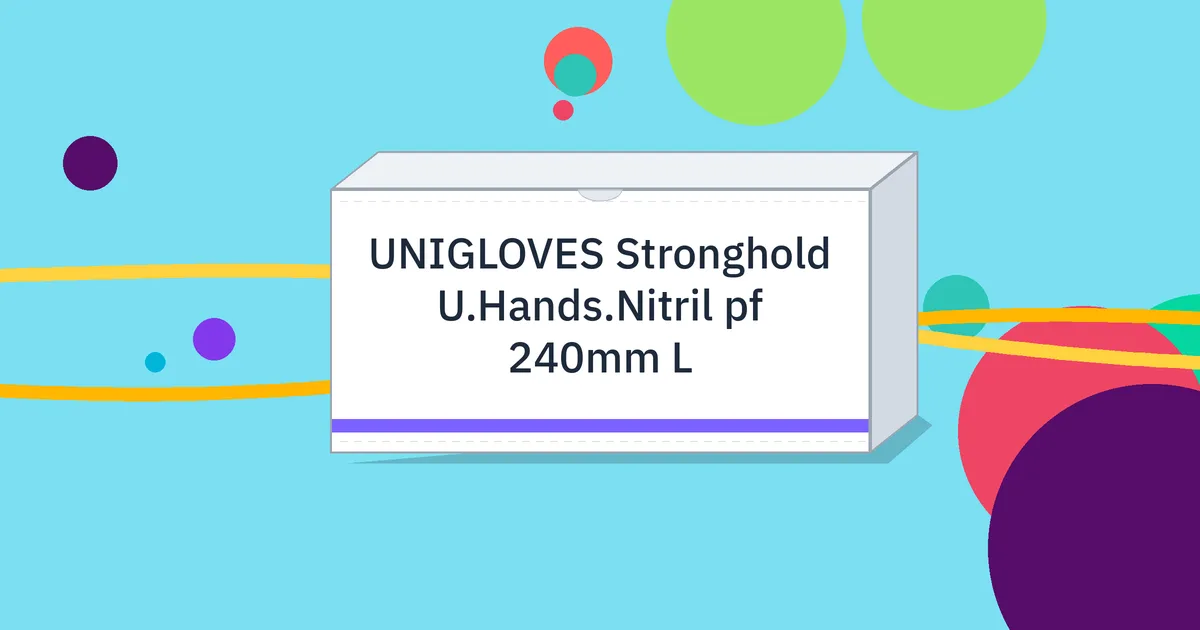 Symbolbild: Packung mit der Aufschrift UNIGLOVES Stronghold U.Hands.Nitril pf 240mm L (PZN 20079044) – Verfügbarkeit und Bezug in Apotheken in Frankfurt am Main