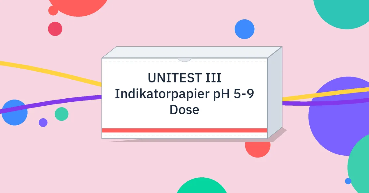 Symbolbild: Packung mit der Aufschrift UNITEST III Indikatorpapier pH 5-9 Dose (PZN 10526499) – Verfügbarkeit und Bezug in Apotheken in Frankfurt am Main