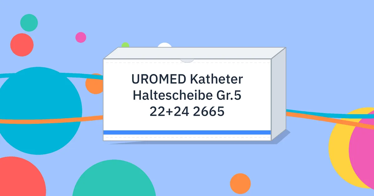 Symbolbild: Packung mit der Aufschrift UROMED Katheter Haltescheibe Gr.5 22+24 2665 (PZN 03281353) – Verfügbarkeit und Bezug in Apotheken in Frankfurt am Main