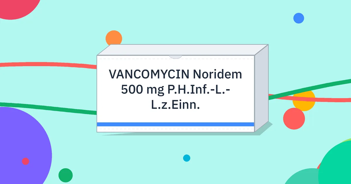 Symbolbild: Packung mit der Aufschrift VANCOMYCIN Noridem 500 mg P.H.Inf.-L.-L.z.Einn. (PZN 12483883) – Verfügbarkeit und Bezug in Apotheken in Frankfurt am Main