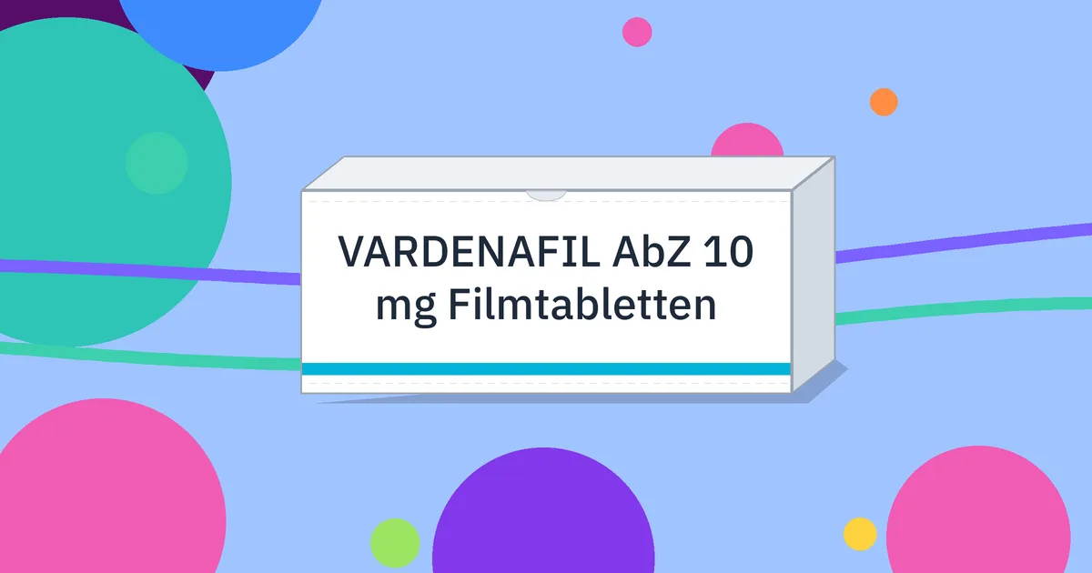 Symbolbild: Packung mit der Aufschrift VARDENAFIL AbZ 10 mg Filmtabletten (PZN 14021951) – Verfügbarkeit und Bezug in Apotheken in Frankfurt am Main