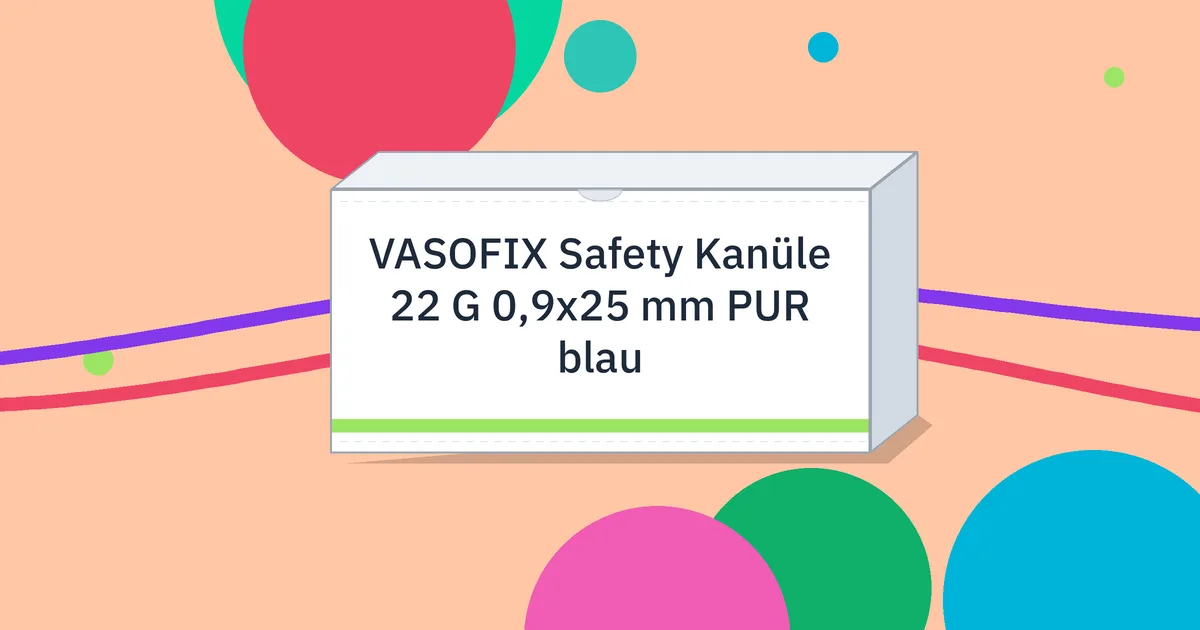 Symbolbild: Packung mit der Aufschrift VASOFIX Safety Kanüle 22 G 0,9x25 mm PUR blau (PZN 19272155) – Verfügbarkeit und Bezug in Apotheken in Frankfurt am Main