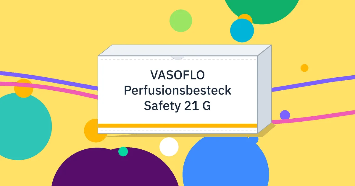 Symbolbild: Packung mit der Aufschrift VASOFLO Perfusionsbesteck Safety 21 G (PZN 09890834) – Verfügbarkeit und Bezug in Apotheken in Frankfurt am Main