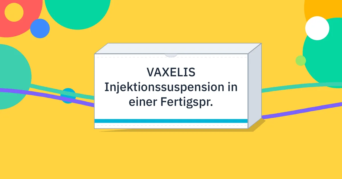 Symbolbild: Packung mit der Aufschrift VAXELIS Injektionssuspension in einer Fertigspr. (PZN 14299882) – Verfügbarkeit und Bezug in Apotheken in Frankfurt am Main