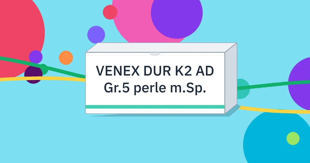Symbolbild: Packung mit der Aufschrift VENEX DUR K2 AD Gr.5 perle m.Sp. (PZN 03208698) – Verfügbarkeit und Bezug in Apotheken in Frankfurt am Main