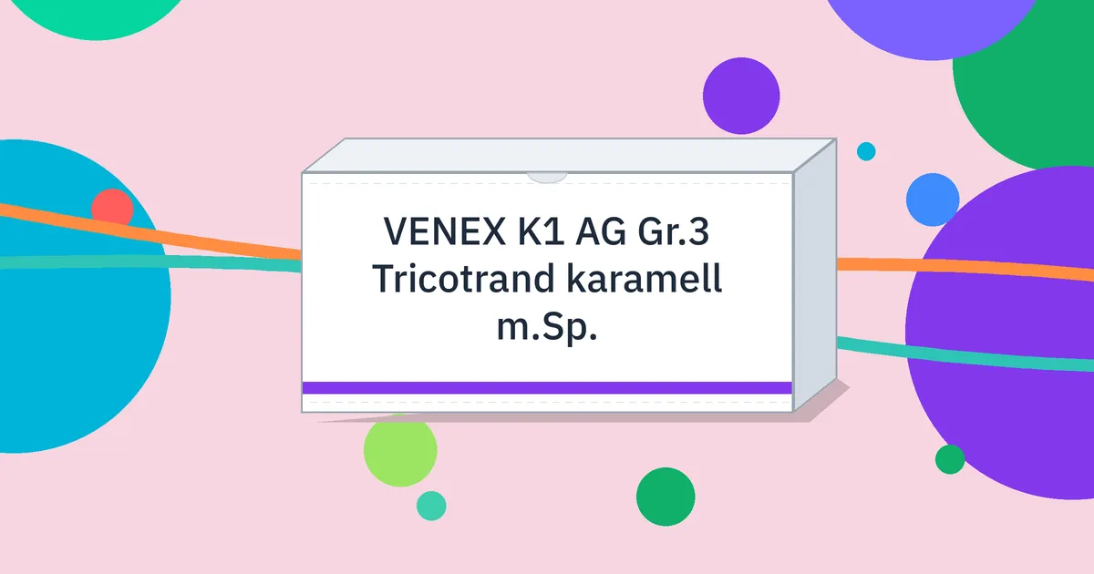 Symbolbild: Packung mit der Aufschrift VENEX K1 AG Gr.3 Tricotrand karamell m.Sp. (PZN 13762639) – Verfügbarkeit und Bezug in Apotheken in Frankfurt am Main