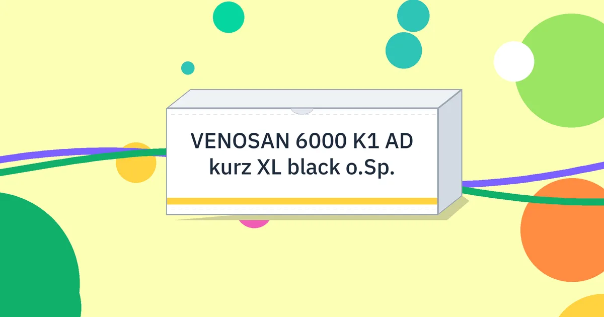 Symbolbild: Packung mit der Aufschrift VENOSAN 6000 K1 AD kurz XL black o.Sp. (PZN 17171295) – Verfügbarkeit und Bezug in Apotheken in Frankfurt am Main