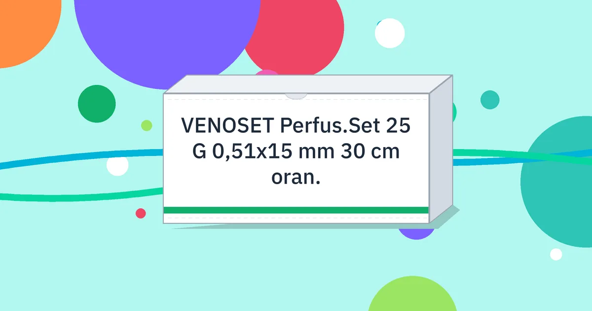Symbolbild: Packung mit der Aufschrift VENOSET Perfus.Set 25 G 0,51x15 mm 30 cm oran. (PZN 13846833) – Verfügbarkeit und Bezug in Apotheken in Frankfurt am Main