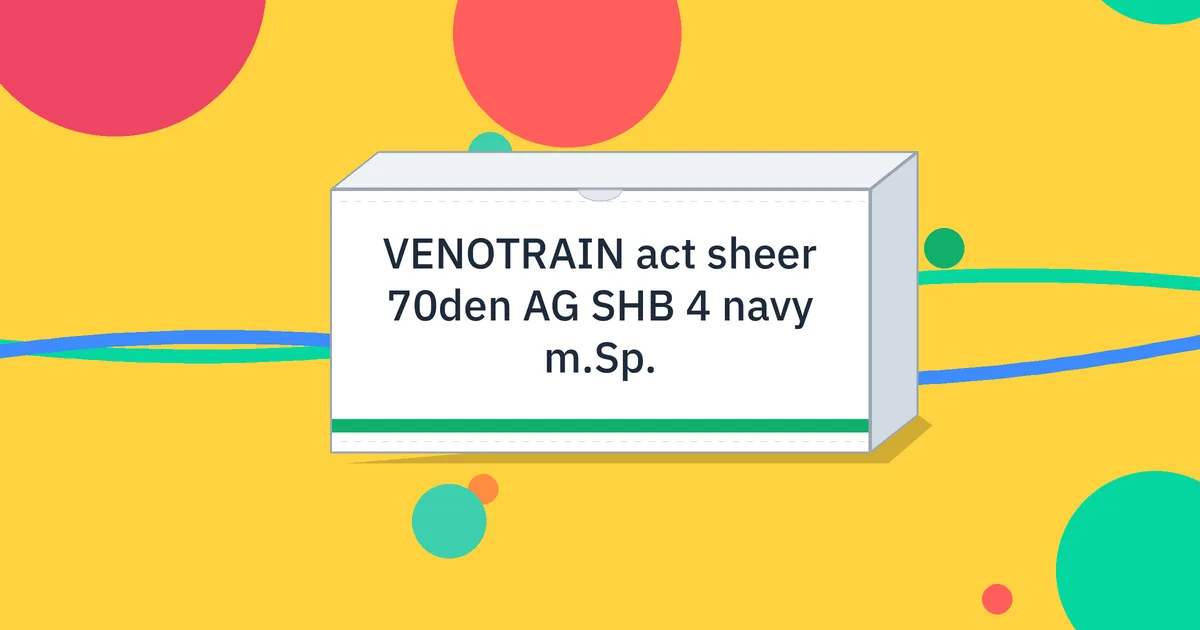 Symbolbild: Packung mit der Aufschrift VENOTRAIN act sheer 70den AG SHB 4 navy m.Sp. (PZN 16207921) – Verfügbarkeit und Bezug in Apotheken in Frankfurt am Main