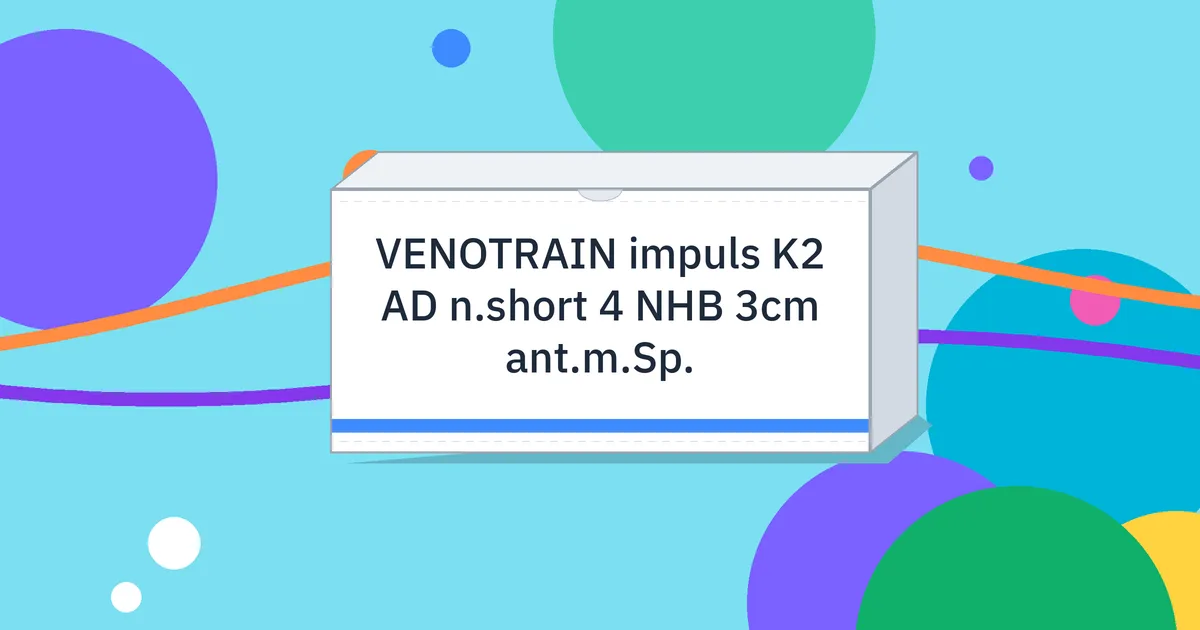 Symbolbild: Packung mit der Aufschrift VENOTRAIN impuls K2 AD n.short 4 NHB 3cm ant.m.Sp. (PZN 15224030) – Verfügbarkeit und Bezug in Apotheken in Frankfurt am Main