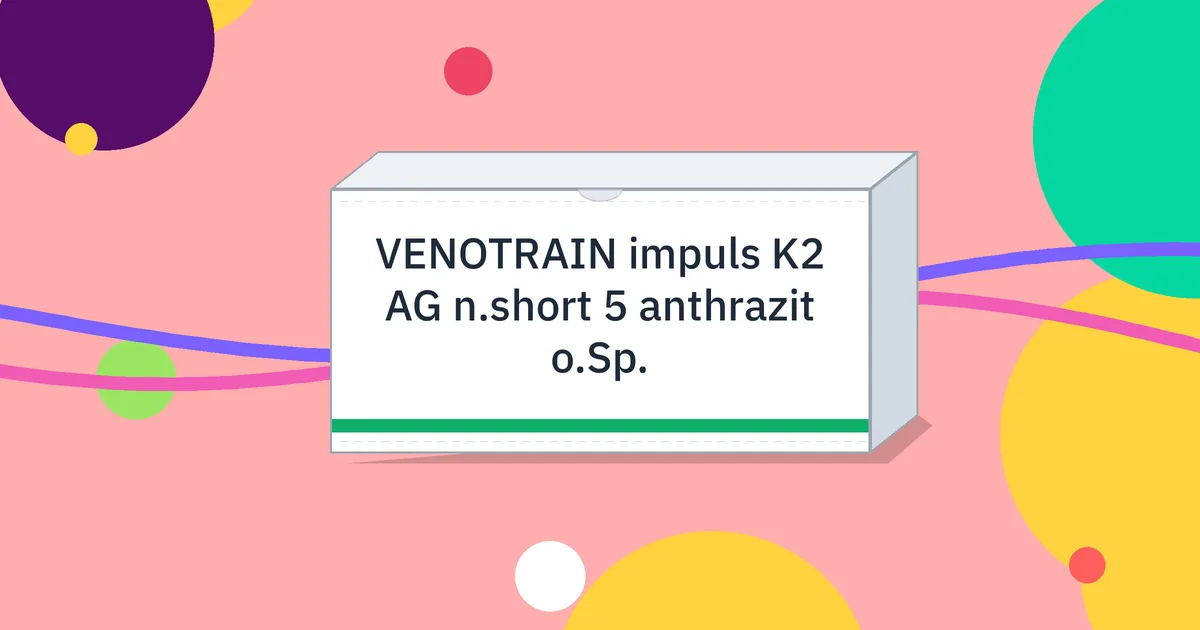 Symbolbild: Packung mit der Aufschrift VENOTRAIN impuls K2 AG n.short 5 anthrazit o.Sp. (PZN 15212587) – Verfügbarkeit und Bezug in Apotheken in Frankfurt am Main