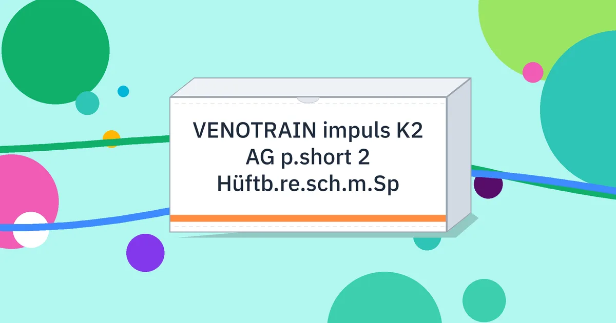 Symbolbild: Packung mit der Aufschrift VENOTRAIN impuls K2 AG p.short 2 Hüftb.re.sch.m.Sp (PZN 10293084) – Verfügbarkeit und Bezug in Apotheken in Frankfurt am Main