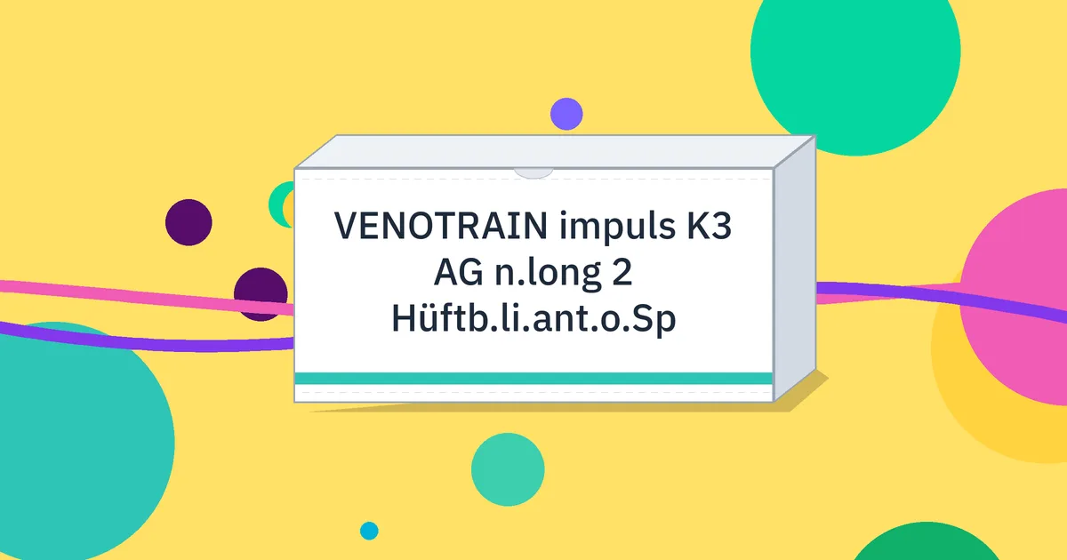Symbolbild: Packung mit der Aufschrift VENOTRAIN impuls K3 AG n.long 2 Hüftb.li.ant.o.Sp (PZN 15220859) – Verfügbarkeit und Bezug in Apotheken in Frankfurt am Main