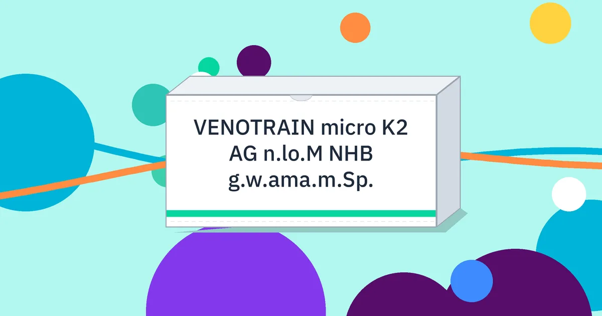 Symbolbild: Packung mit der Aufschrift VENOTRAIN micro K2 AG n.lo.M NHB g.w.ama.m.Sp. (PZN 09024516) – Verfügbarkeit und Bezug in Apotheken in Frankfurt am Main