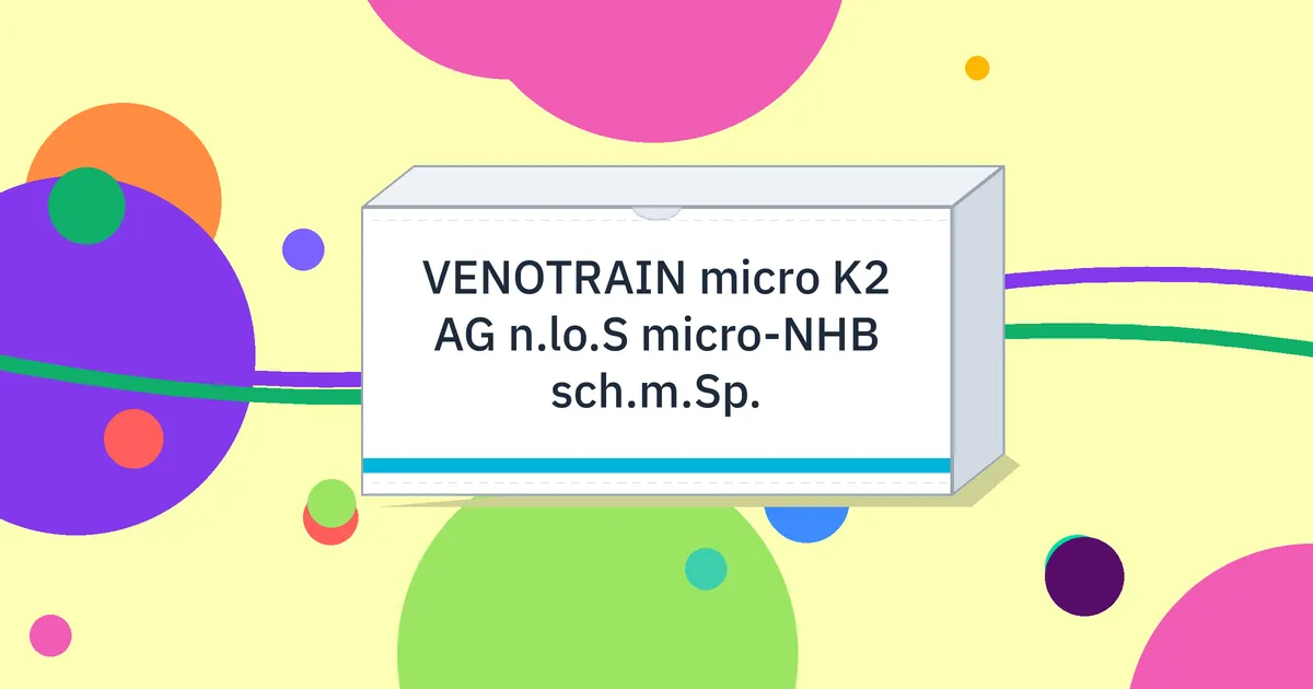 Symbolbild: Packung mit der Aufschrift VENOTRAIN micro K2 AG n.lo.S micro-NHB sch.m.Sp. (PZN 16066509) – Verfügbarkeit und Bezug in Apotheken in Frankfurt am Main
