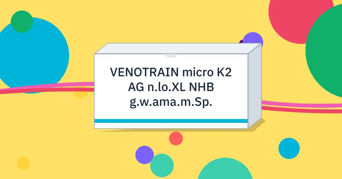 Symbolbild: Packung mit der Aufschrift VENOTRAIN micro K2 AG n.lo.XL NHB g.w.ama.m.Sp. (PZN 09024539) – Verfügbarkeit und Bezug in Apotheken in Frankfurt am Main
