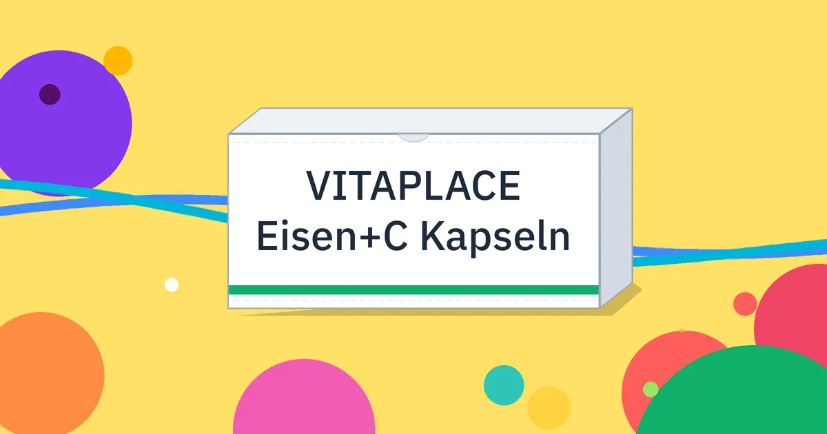 Symbolbild: Packung mit der Aufschrift VITAPLACE Eisen+C Kapseln (PZN 19359287) – Verfügbarkeit und Bezug in Apotheken in Frankfurt am Main