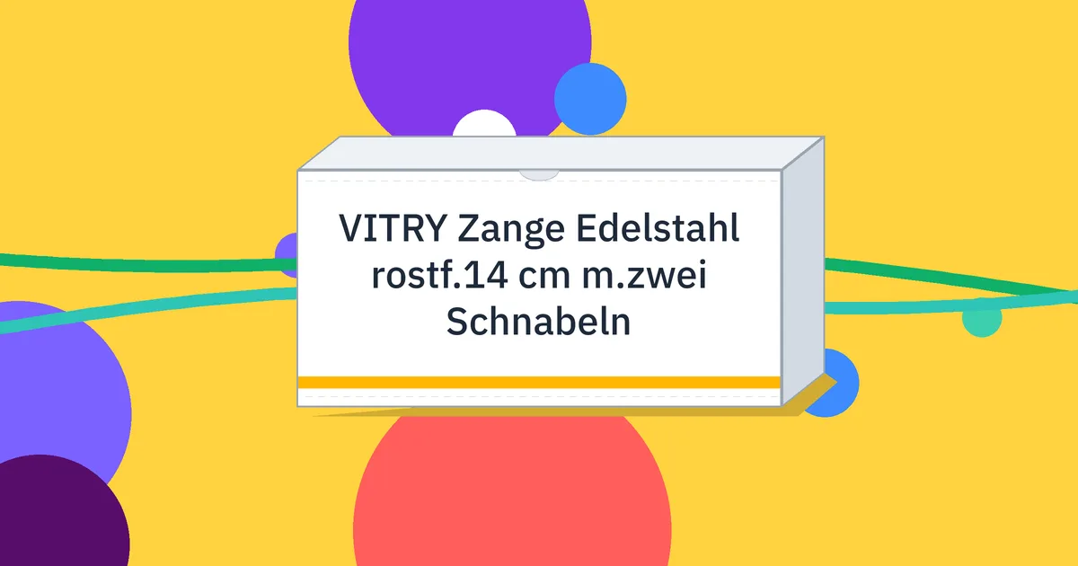 Symbolbild: Packung mit der Aufschrift VITRY Zange Edelstahl rostf.14 cm m.zwei Schnabeln (PZN 05102461) – Verfügbarkeit und Bezug in Apotheken in Frankfurt am Main