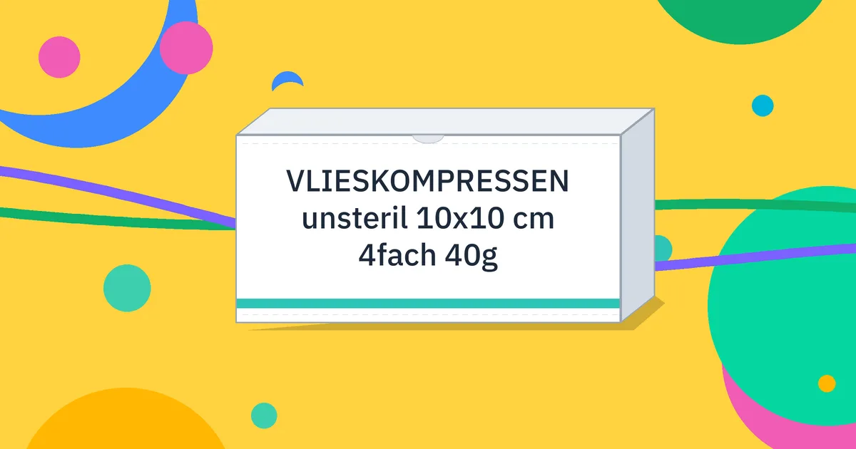 Symbolbild: Packung mit der Aufschrift VLIESKOMPRESSEN unsteril 10x10 cm 4fach 40g (PZN 04852906) – Verfügbarkeit und Bezug in Apotheken in Frankfurt am Main