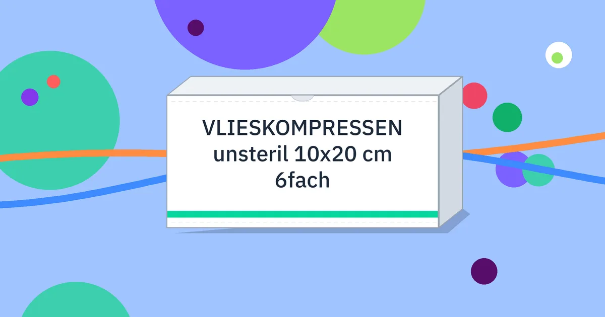 Symbolbild: Packung mit der Aufschrift VLIESKOMPRESSEN unsteril 10x20 cm 6fach (PZN 04000936) – Verfügbarkeit und Bezug in Apotheken in Frankfurt am Main