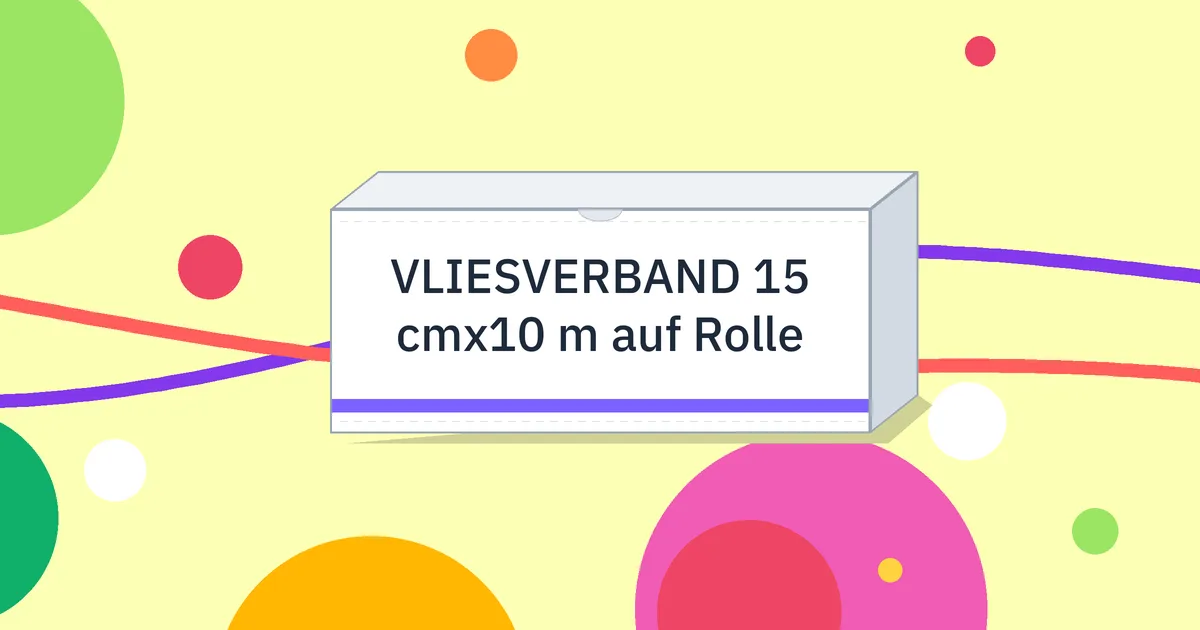 Symbolbild: Packung mit der Aufschrift VLIESVERBAND 15 cmx10 m auf Rolle (PZN 19509172) – Verfügbarkeit und Bezug in Apotheken in Frankfurt am Main