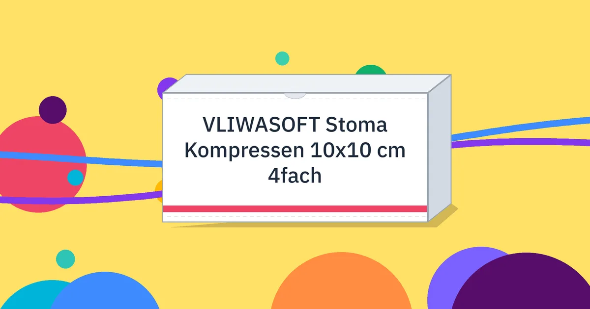 Symbolbild: Packung mit der Aufschrift VLIWASOFT Stoma Kompressen 10x10 cm 4fach (PZN 01732679) – Verfügbarkeit und Bezug in Apotheken in Frankfurt am Main
