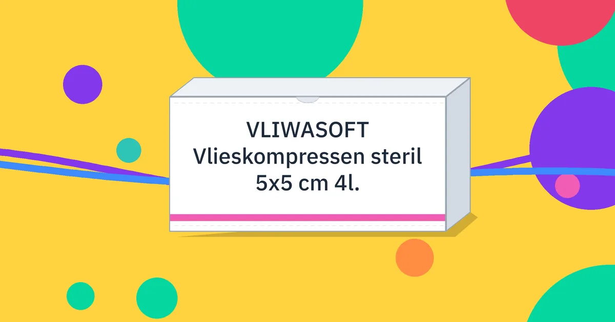 Symbolbild: Packung mit der Aufschrift VLIWASOFT Vlieskompressen steril 5x5 cm 4l. (PZN 06325565) – Verfügbarkeit und Bezug in Apotheken in Frankfurt am Main