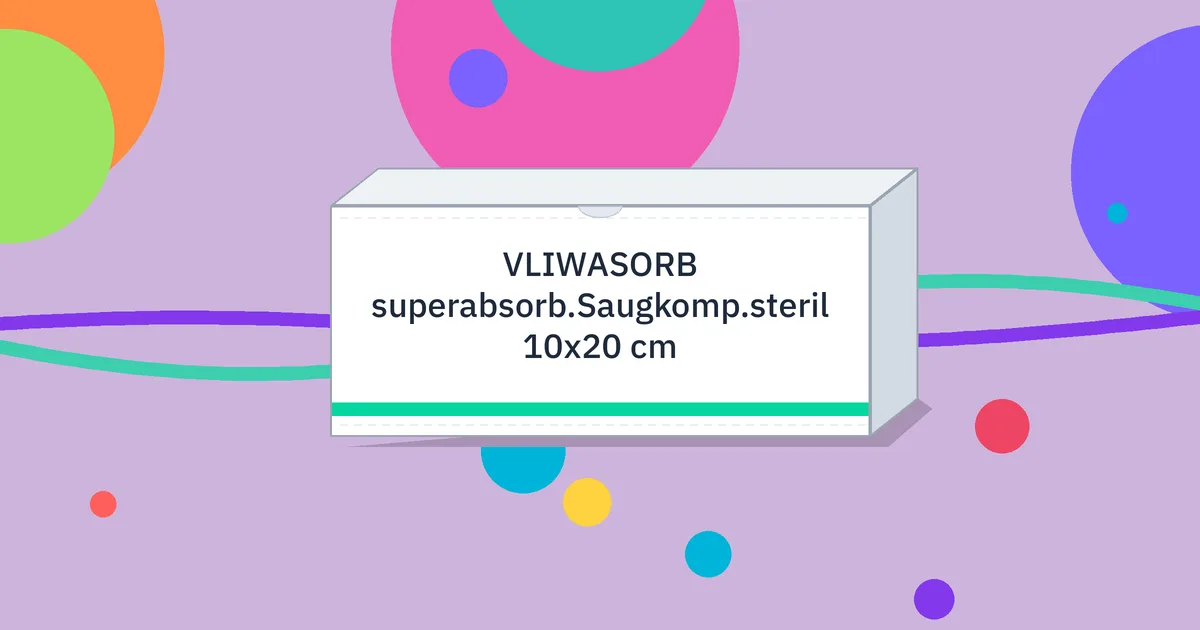 Symbolbild: Packung mit der Aufschrift VLIWASORB superabsorb.Saugkomp.steril 10x20 cm (PZN 05974698) – Verfügbarkeit und Bezug in Apotheken in Frankfurt am Main