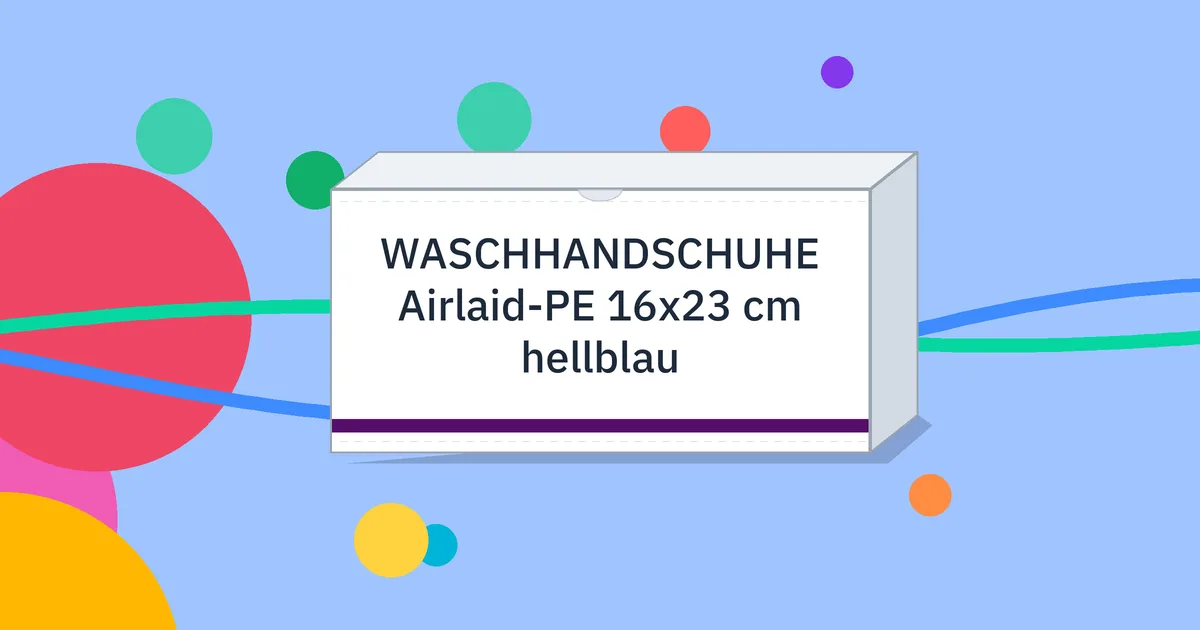 Symbolbild: Packung mit der Aufschrift WASCHHANDSCHUHE Airlaid-PE 16x23 cm hellblau (PZN 20607690) – Verfügbarkeit und Bezug in Apotheken in Frankfurt am Main