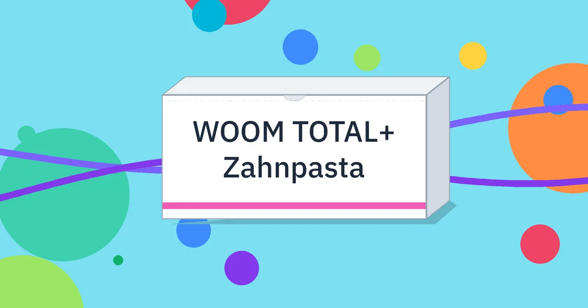Symbolbild: Packung mit der Aufschrift WOOM TOTAL+ Zahnpasta (PZN 15425001) – Verfügbarkeit und Bezug in Apotheken in Frankfurt am Main