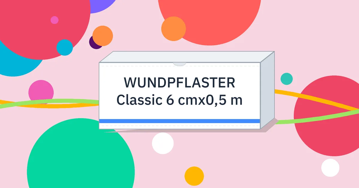 Symbolbild: Packung mit der Aufschrift WUNDPFLASTER Classic 6 cmx0,5 m (PZN 15249231) – Verfügbarkeit und Bezug in Apotheken in Frankfurt am Main