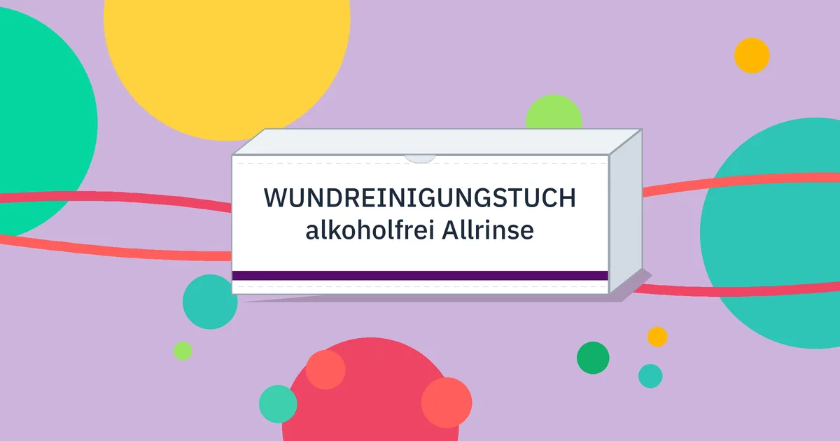 Symbolbild: Packung mit der Aufschrift WUNDREINIGUNGSTUCH alkoholfrei Allrinse (PZN 18669583) – Verfügbarkeit und Bezug in Apotheken in Frankfurt am Main