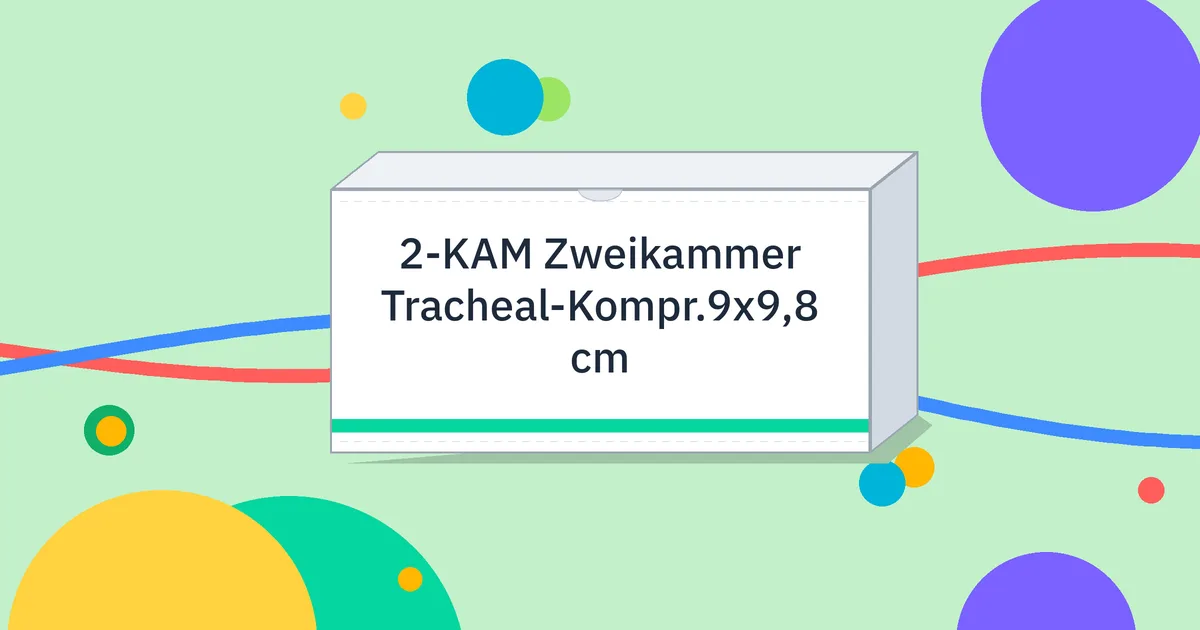 Symbolbild: Packung mit der Aufschrift 2-KAM Zweikammer Tracheal-Kompr.9x9,8 cm (PZN 04770516) – Verfügbarkeit und Bezug in Apotheken in Frankfurt am Main