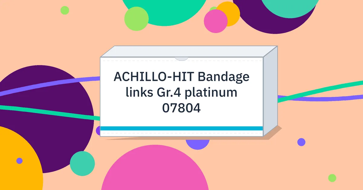 Symbolbild: Packung mit der Aufschrift ACHILLO-HIT Bandage links Gr.4 platinum 07804 (PZN 06826586) – Verfügbarkeit und Bezug in Apotheken in Frankfurt am Main